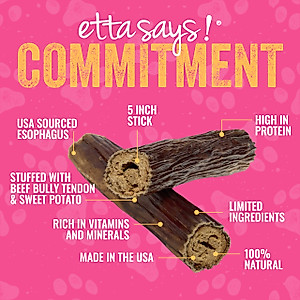 etta says! Esophonormous Esophagus Stuffed Bully Sticks Dog Chews - 5 inch All Natural High Protein Beef and Sweet Potato Chews - Made in The USA (20 Count Pack of 1)