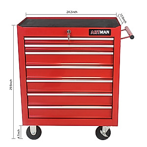 Rolling Tool Chest with 7-Drawer Tool Box,Multifunctional Tool Cart on Wheels,Tool Storage Organizer Cabinets with Key Locking for Garage, Warehouse, Repair Shop,24.20"D x 12.90"W x 29.90"H (red)