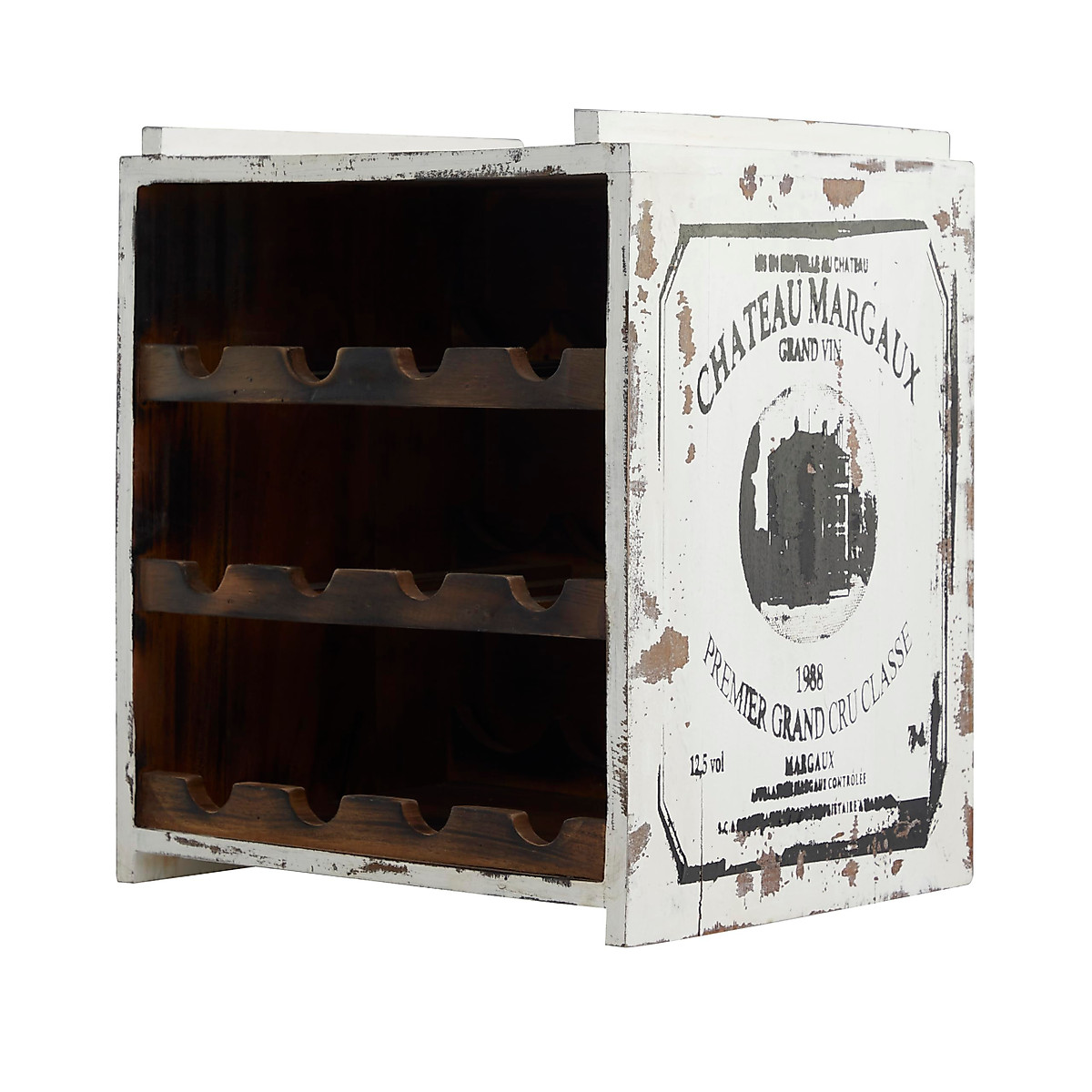 Deco 79 Wood 12 Bottle Standing Wine Rack, 14" x 13" x 16", White