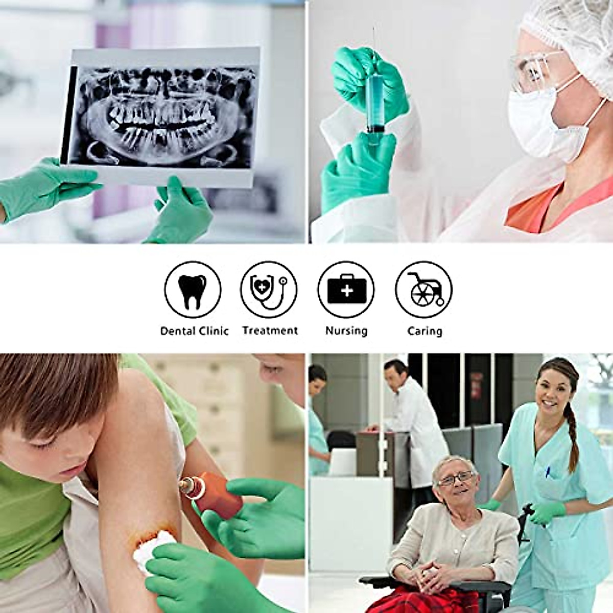 Safe Health Aloegenii HD Green Vinyl Exam Disposable Gloves, Aloe Vera Coated, 5.5 mil, Box of 100, Large, Latex Free, Powder Free, Medical Grade, Clinic, Nursing, Food, Cleaning, Janitorial