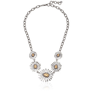 Lucky Brand Women's Floral Collar Necklace Two-Tone Chain Necklace 20" + 2' Extender