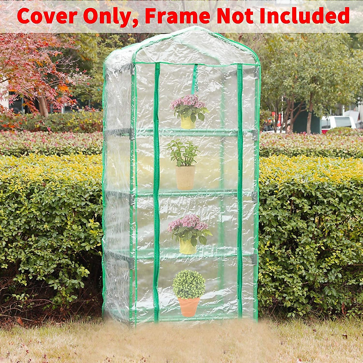 4 Tier Roll-Up Zipper Door Greenhouse Replacement Cover-27 x 19 x 63 Inch Clear PVC Plant Greenhouse Cover for Gardening Plants Cold Frost Protection Wind Rain Proof (Frame NOT Include)