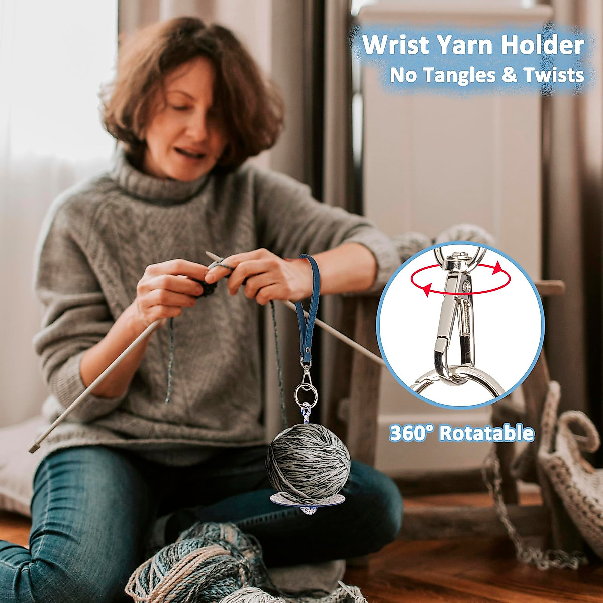 MiiMoo Wrist Yarn Holder - Portable Yarn Holder with Wrist Strap, Yarn Organizer for Knitting & Crocheting, Ideal Gift for Craft Lovers (Blue)