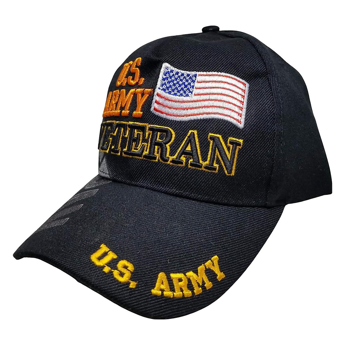 Army Black Baseball Cap US Veteran V American Flag USA Hat United States (Army Veteran Cap Black Side Shadow)