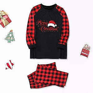 SPANBILT Christmas Pajamas Family Sets PJ's with Letter and Plaid Printed Cute Long Sleeve Tee and Bottom Loungewear Mom