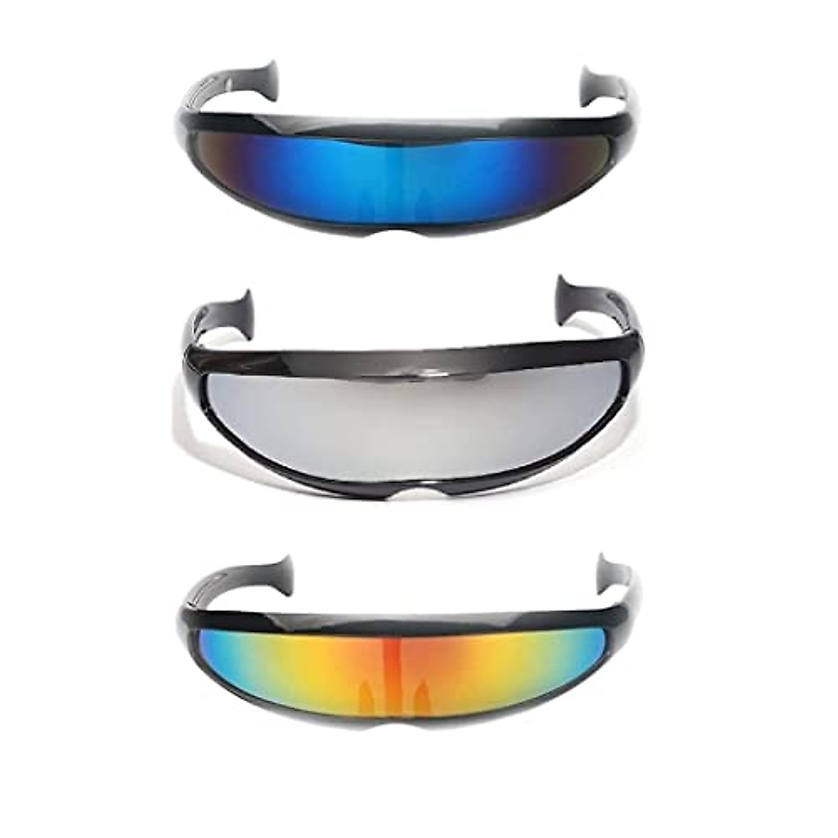 3 Pairs Futuristic Cyclops Cyberpunk Visor Sunglasses Mirrored Lens Narrow Sunglasses Personality Cosplay Costume Eyeglasses Photo Props Costume Eyewear Glasses Funny Party Mask Decoration, Rainbow