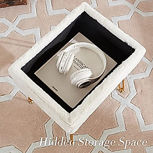 Soohow Faux Fur Vanity Chair - Storage Ottoman with Metal Legs, Perfect for Makeup Room, Living Room, Bedroom