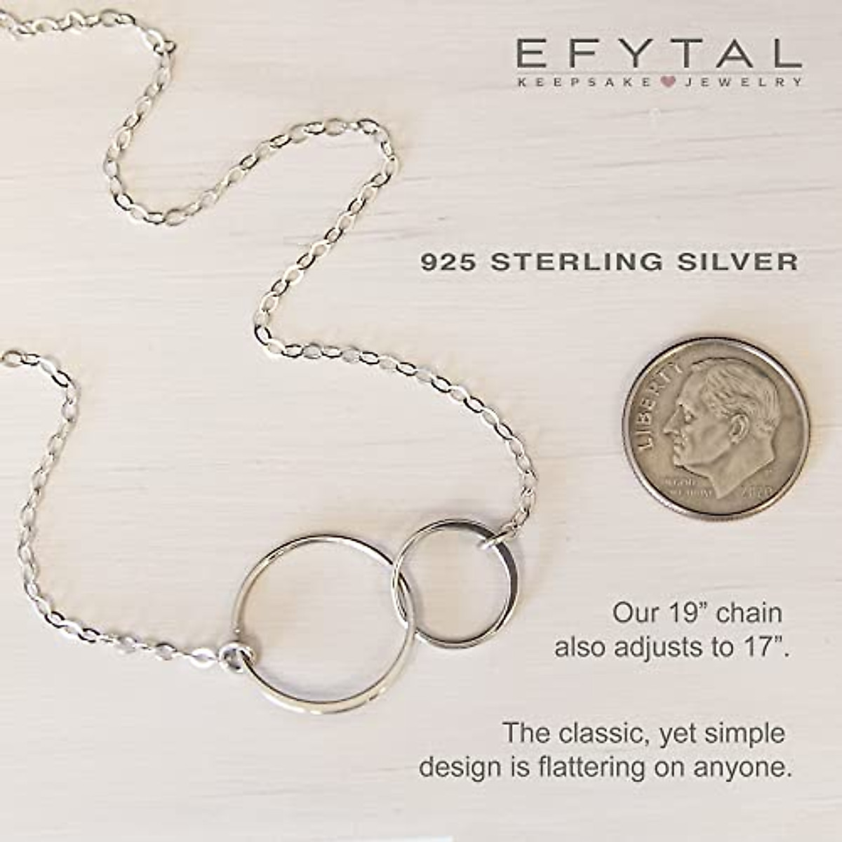 EFYTAL Friendship Necklace, Two Circle Sterling Silver Necklace for Women, Gifts for Friends Female, Best Friend Necklaces for Women, Bff Gifts for Women, Best Friend Jewelry for Women