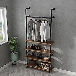 LANJIN Industrial Pipe Clothing Rack,Clothes Rack for Wardrobe, Bedroom and As Walk-in Closet System.Sturdy Clothing Racks for Hanging Clothes,Wall Mounted Heavy Duty Clothes Rack,Black C
