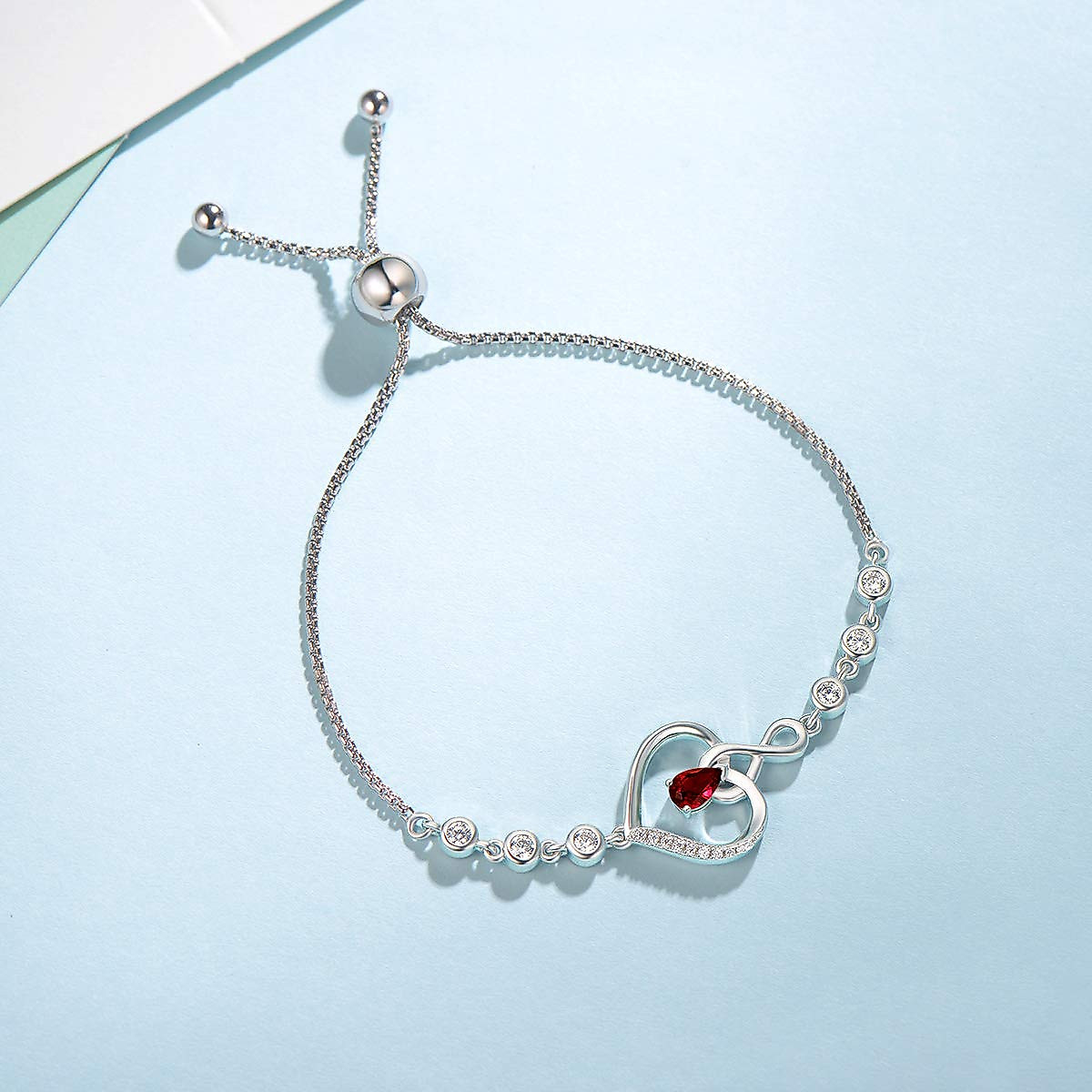 Agvana January Birthstone Genuine Garnet Heart Necklace Bracelet for Women Sterling Silver Infinity Love Pendant Fine Jewelry Set Mothers Day Gifts for Mom Anniversary Birthday Gifts for Mother Her