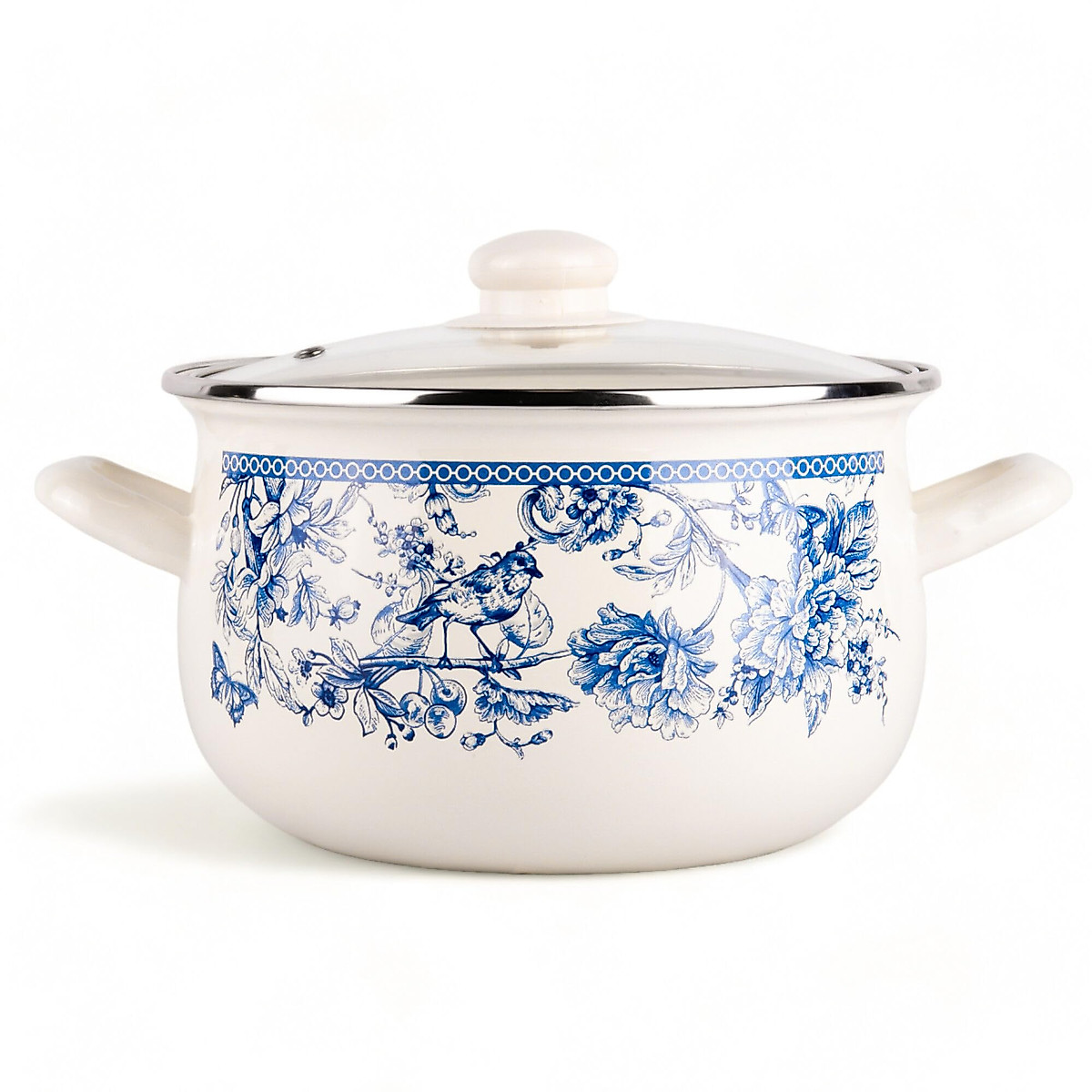 Bird of Paradise Belly Deep Stock Pot with Glass Lid, Cooking Pot with Lid and Handles, Multipurpose Pot Use for Home Kitchen, Cookware for Braising, Boiling (6.55-qt. (6.2 L))