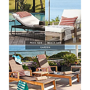 Recliner Head Pillow Ledge Loungers Chair Pillows with Insert Orange and White Stripes Lumbar Pillow with Adjustable Strap Outdoor Waterproof Patio Pillows for Couch Beach Pool Office Chair, 2 PCS