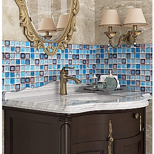 Livelynine Waterproof Wallpaper for Bathroom Shower Wall Decorative Contact Paper Self Adhesive for Furniture Stickers Kitchen Backsplash Tiles Peel and Stick Counter Removable Blue Mosaic 15.8"x78.8"