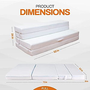 Cheer Collection Memory Foam Folding Mattress, Four Fold Convertible Sofa Bed Couch, 6" Thick Gel Infused Foam Folding Bed Sofa for Guests, Full Size (73" x 52")