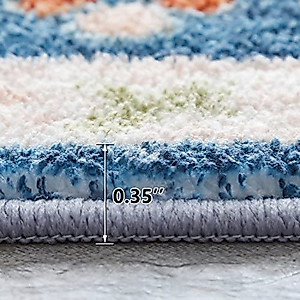 YUFANUHO Bohemian Area Rugs 5x7 Feet Wool Rugs, Low Pile Non-Slip Foldable Boho Medallion Rug with Oriental Stylish Floor Carpet for Living Room Bedrooms, Boho Floral Rug 5x7 Feet