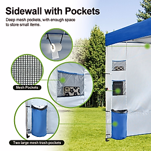 CROWN SHADES Canopy Tent 10x10 Pop Up Canopy Outdoor Shade with Pockets Sidewall, Easy Up Sun Shelter with One Person Set Up Center Lock, Portable Instant Camping Beach Canopy Tents, Blue