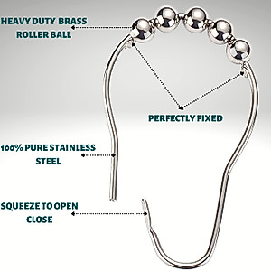 Shower Curtain Hooks - Set of 12 Shower Curtain Rings- Rust Resistant Shower Curtain Rings Stainless Steel Curtain Rings for Bathroom Shower Rod Hangers Silver