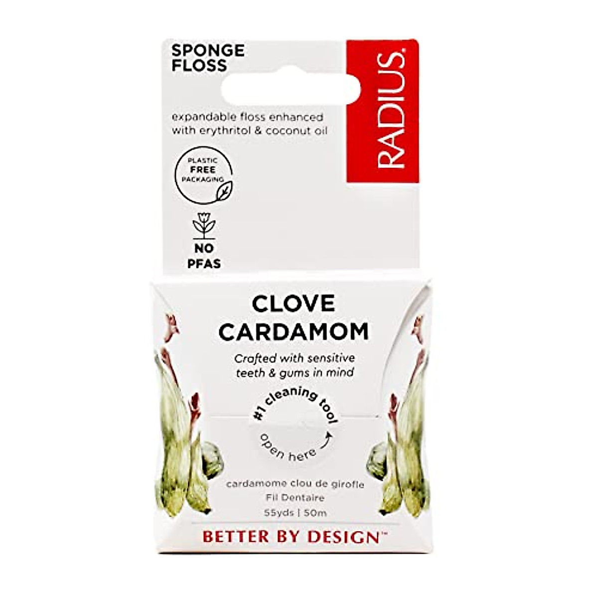 RADIUS Clove Cardamom Dental Floss 55 Yards Vegan & Non-Toxic Oral Care Boost & Designed to Help Fight Plaque Clear - Pack of 2