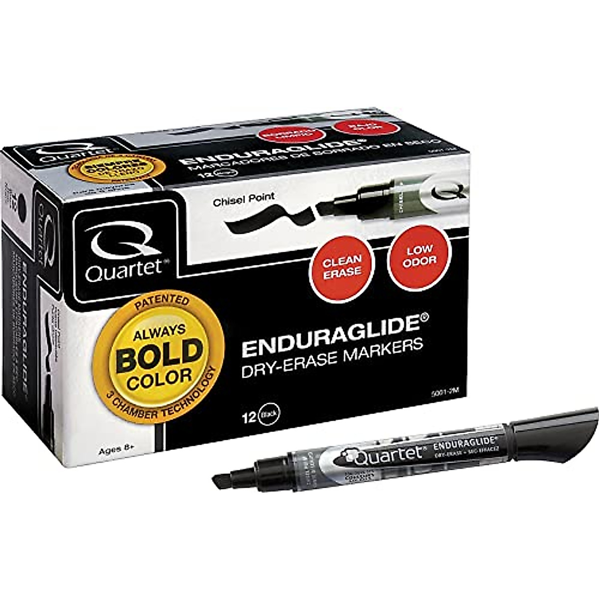 Quartet QRT50012M - Quartetreg; EnduraGlidereg; Dry-Erase Markers, Chisel Tip, Black, 12 Pack