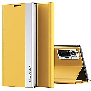 CCSmall for Xiaomi Redmi Note 10 Pro/Note 10 Pro Max Bracket Pagnetic Leather Cover TPU Shockproof Protection Flip Phone Case for Xiaomi Redmi Note 10 Pro Max CX Yellow