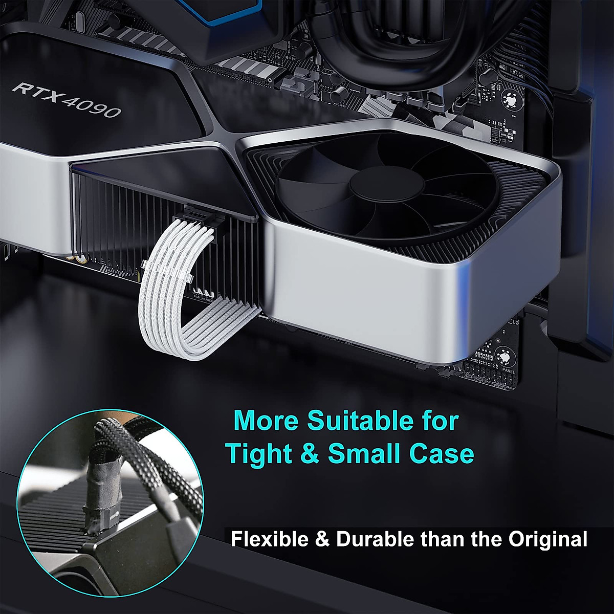 Bangfun 16Pin RTX 4070Ti GPU Power Adapter Cable, PCI-e 5.0 16Pin(12+4) to 2x8Pin Male to Female 12VHPWR Extension Cable Design for Geforce RTX 4070 Super 4070Ti 5070 5080-13 Inch White