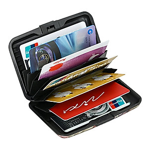 ELFISH Mini RFID Aluminum Wallet Credit Cards Holder Business Card Case Metal ID Case for Men Women（Happy Flower