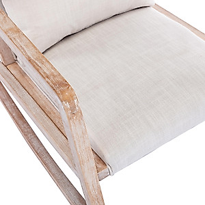 Ufyerutg Modern Accent Rocking Chair, Solid Wood Linen Fabric Antique White Wash Painting Rocking Chair with Removable Lumbar Pillow, Living Room Leisure Chair Arm Chair, Easy Assembly, Beige