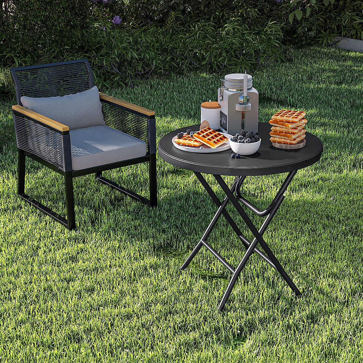 YITAHOME 32 Inch Round Folding Table for Outdoor/Indoor, Lightweight Foldable Table w/Thick Table Top and Sturdy Metal Frame, Ideal for Patio Backyard Dining Room Events, Black