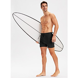 G Gradual Men's Swimsuit Trunks with Zipper Pockets Quick Dry Swimwear Bathing Suit Swim Briefs Board Shorts for Men(Black,L)