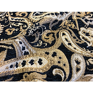 57" Wide Paisley Drapery Upholstery Chenille Fabric Black Color Sold by The Yard