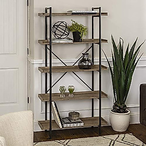 Walker Edison 5 Shelf Industrial Wood Metal Bookcase Tall Bookshelf Storage Home Office, 68 Inch, Driftwood