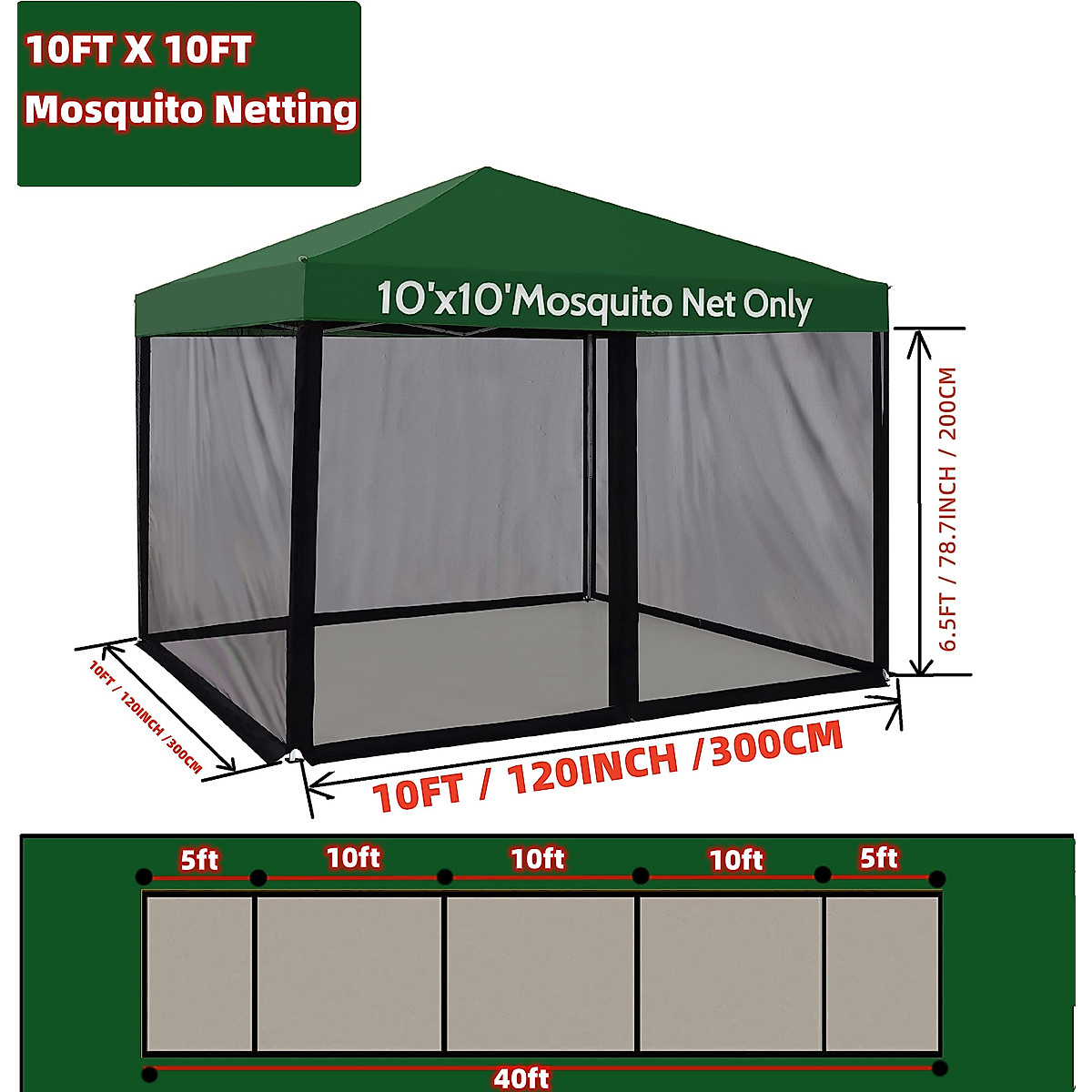 Mosquito Net for 10x10 Canopy Tent,Replacement Mosquito Netting for Gazebo Netting Screen Mosquito Screen Canopy for Camping for Patio Tent 10x10' (Mosquito Netting Only, Black 1)
