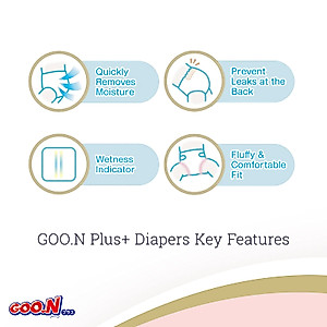 GOO.N Plus+ Diapers M Size (up to 24 lb) Unisex 64 Count Japanese Tape Straps Sensitive Skin, Made in Japan