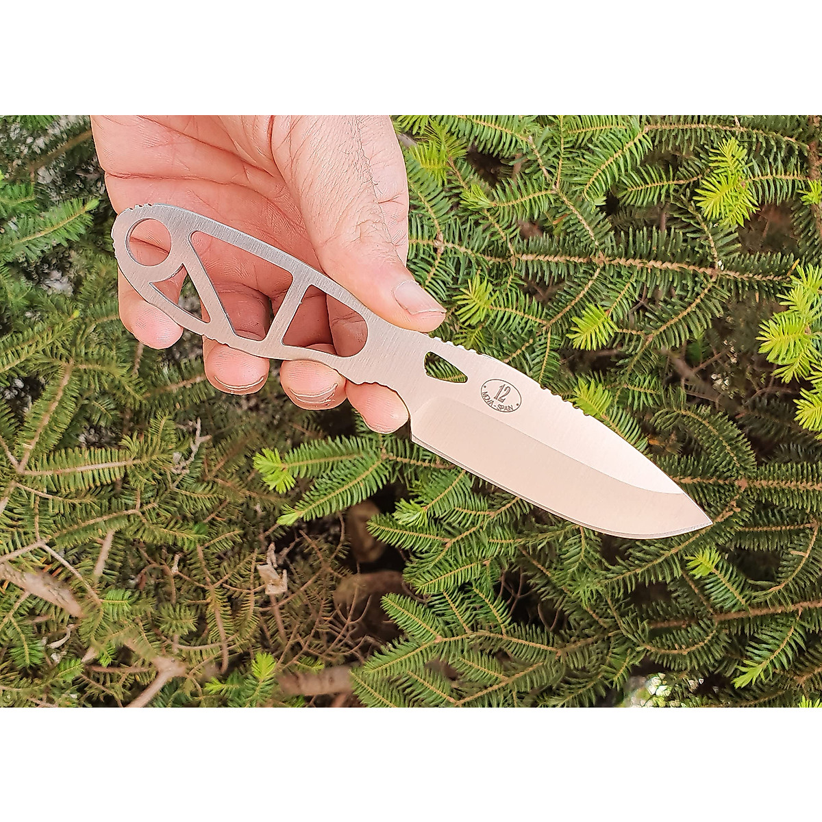 JEO-TEC Nº12 Bushcraft Outdoor Belt and Neck Knife, Overall Length: 6.57", Stainless Steel MV-58, Kydex Sheath, Handmade in Spain