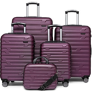 LARVENDER Luggage 5 Piece Sets, Expandable Luggage Sets Clearance, Suitcases with Spinner Wheels, Hard Shell Carry on Suitcase Set TSA Lock Purple