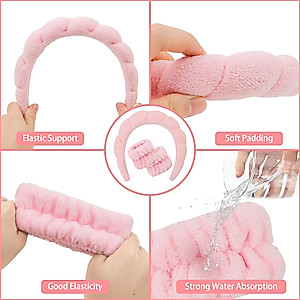 Casoty Headband and Wristband Set, 3 Pcs Terry Cloth, Skin Care Headbands, Hair Band Spa Headband and Wristband Set, Makeup Headband for Face Washing Shower Yoga