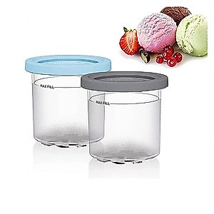 EVANEM 2/4/6PCS Creami Pint Containers, for Ninja Pints with Lids,16 OZ Pint Frozen Dessert Containers Bpa-Free,Dishwasher Safe Compatible with NC299AMZ,NC300s Series Ice Cream Makers,Gray+Blue-6PCS