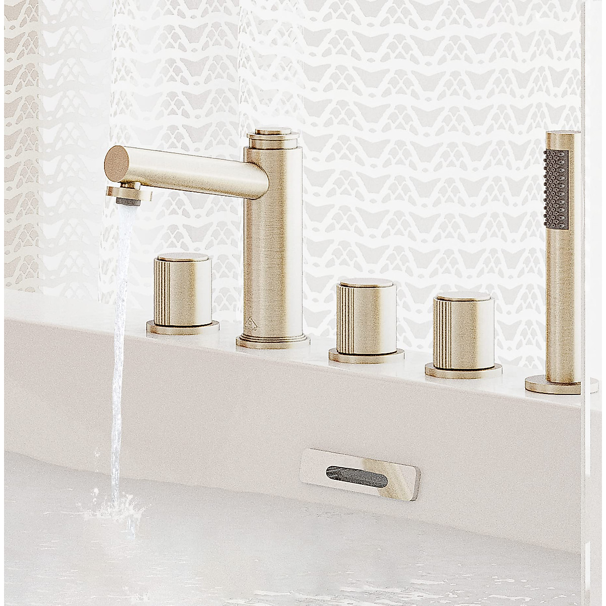 CASAINC Bathtub Faucet Set, Roman Tub Faucet with Hand Shower 5 Hole, Bathtub Faucet Set with Deck Mount Tub Faucet with Sprayer Single Handle (Brushed Gold)
