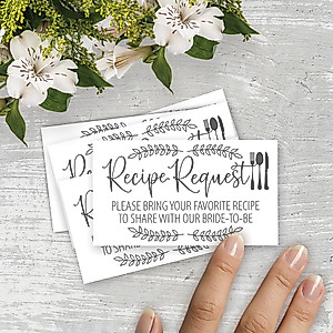 50 Bridal Shower Recipe Request Cards - Laurel and Utensil Silhouette Design - Invitation Inserts