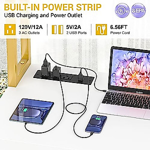 Aheaplus L Shaped Desk with Power Outlet, L Shaped Gaming Desk with Led Light & Hutch, Reversible Home Office Desk, Corner Computer Desk Writing Desk with Monitor Stand & Storage Shelf, White+Gold