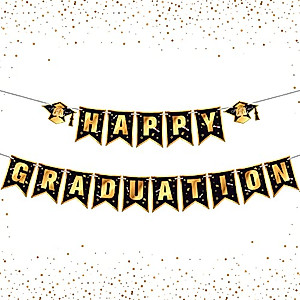 Big, Congrats Grad Banner - 72x44 Inch, Black and Gold Graduation Decorations | Happy Graduation Banner 2022 - No DIY, 10 Feet | Graduation Banner for Class of 2022 Decorations | Class of 2022 Banner