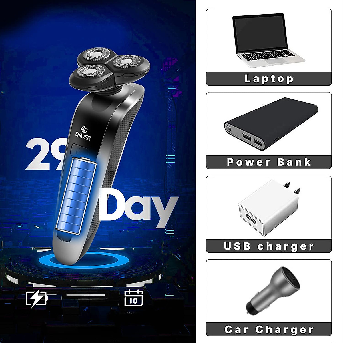 Electric Razor for Men, Wet Dry IPX7 Waterproof, 4 in 1 Rotary Shavers Beard Nose Mustache Trimmer Face Cleaning Brush