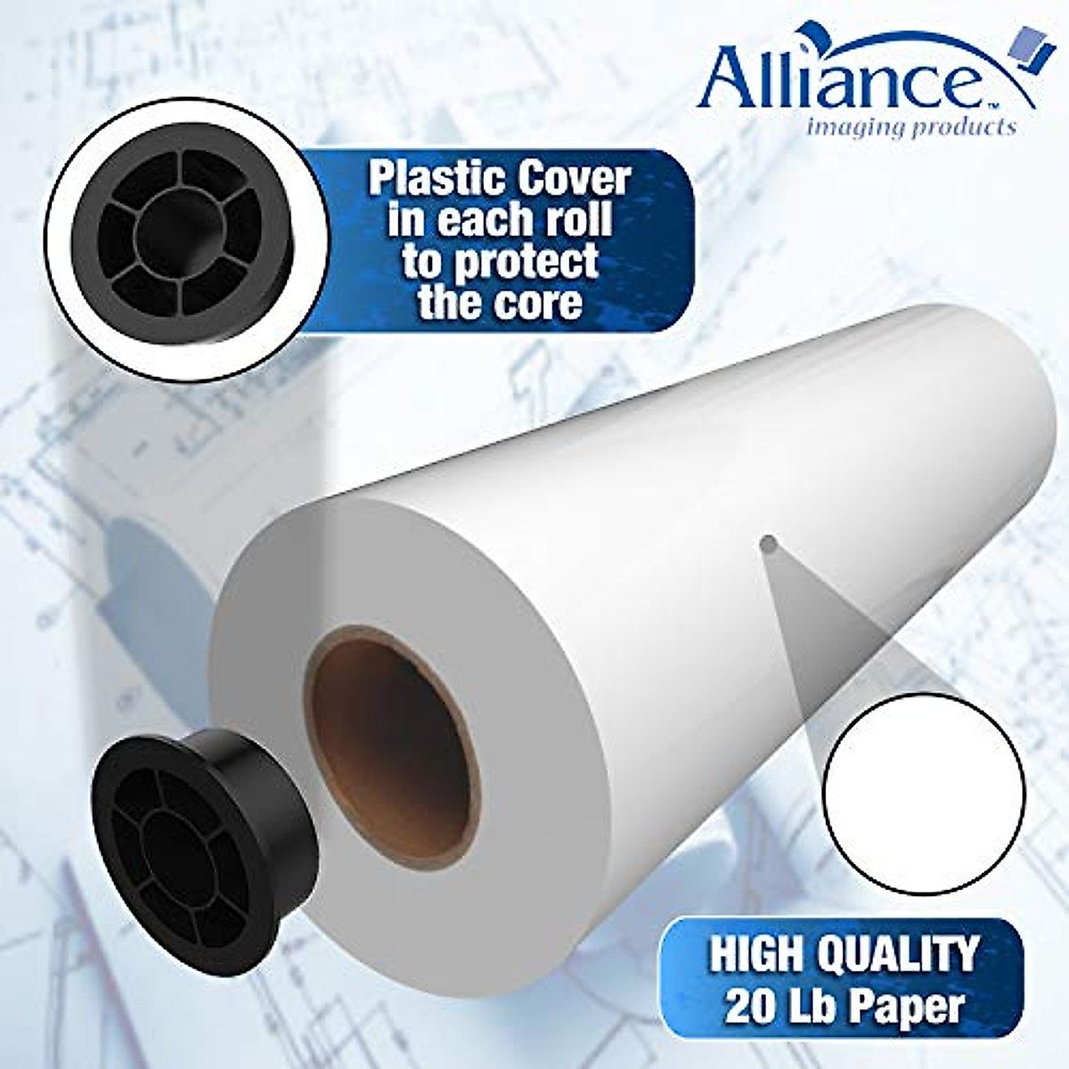 Alliance Wide Format Paper 30” x 500’ Rolls Bond Engineering 92 Bright, 20lb - 2 Rolls Per Carton with 3” Core