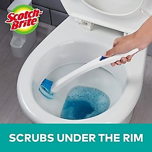 Scotch-Brite Disposable Toilet Scrubber Starter Kit, Disposable Refills with Built-In Bleach Alternative, Includes 1 Handle, Storage Caddy and 5 Refills