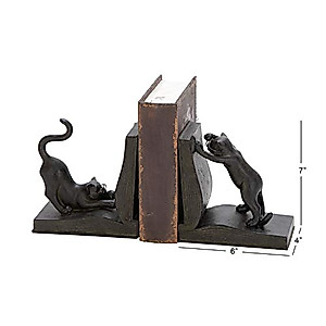 Deco 79 Polystone Cat Reading Bookends, Set of 2 7"H, 6"W, Black
