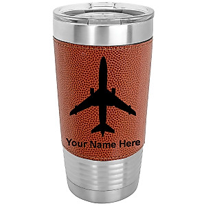 LaserGram 20oz Vacuum Insulated Tumbler Mug, Jet Airplane, Personalized Engraving Included (Faux Leather, Basketball Style)