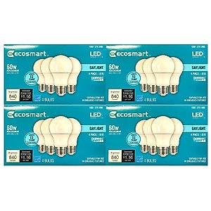 Led technology EcoSmart 60W Equivalent Daylight A19 Energy Star, Dimmable LED Light Bulb (16 Pack)