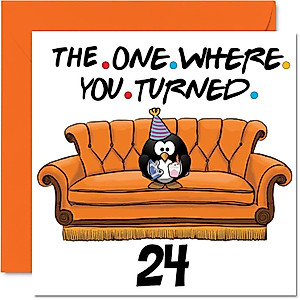 Fun 24th Birthday Cards for Men Woman - The One Where - Funny Birthday Card for Son Daughter Brother Sister Uncle Aunt Niece Nephew Cousin, 5.7 x 5.7 Inch Greeting Cards, 24th Birthday Card