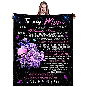 KASETER Gifts for Mom to My Mom Blanket from Daughter Son Flower Butterfly Throw Blankets for Couch Bedroom Sofa Warm Blanket Positive Encourage and Love 50x60 in
