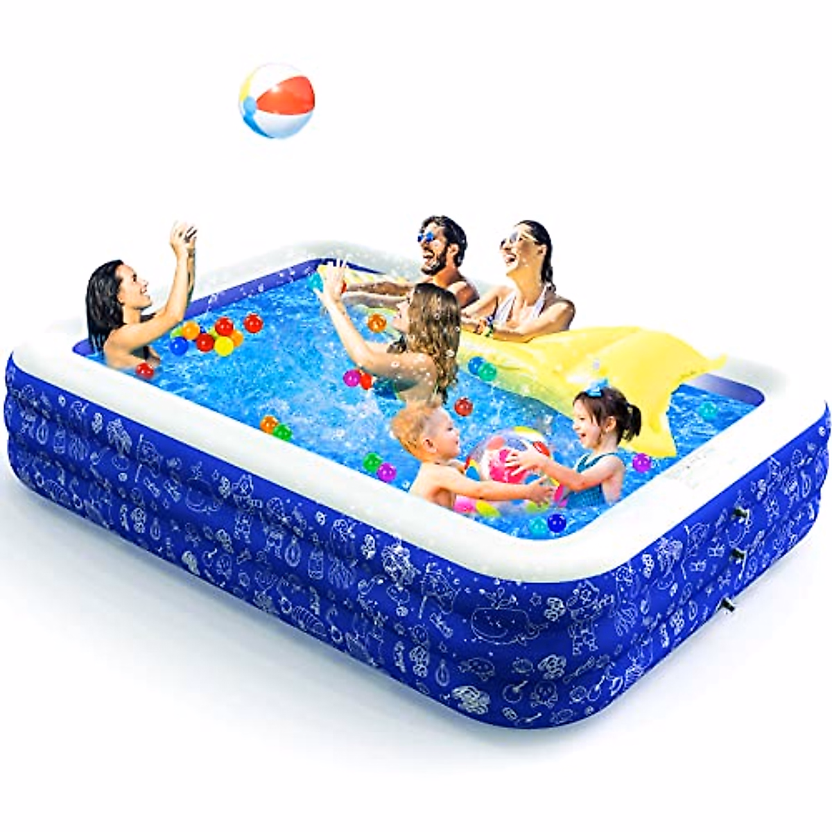 Inflatable Swimming Pool Full-Sized Pools Above Ground for Girls/Boys Garden Backyard Outdoor Swim Center Water Party Family Pool Royal Blue,100"x72"x22" Summer Water Party(No Pump)